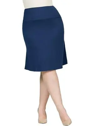 24SEVEN COMFORT APPAREL A-line Knee-length Skirt With Elastic Waist - Navy