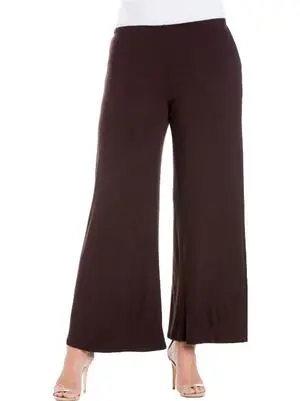 24SEVEN COMFORT APPAREL Flared Leg Palazzo Pants With Elastic Waist - Brown
