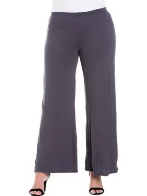24SEVEN COMFORT APPAREL Flared Leg Palazzo Pants With Elastic Waist - Charcoal