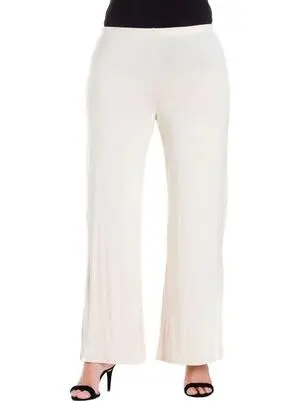 24SEVEN COMFORT APPAREL Flared Leg Palazzo Pants With Elastic Waist - Nude