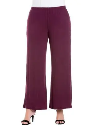 24SEVEN COMFORT APPAREL Flared Leg Palazzo Pants With Elastic Waist - Wine