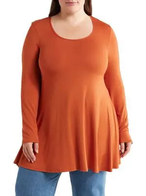 24SEVEN COMFORT APPAREL Long Sleeve Asymmetrical Tunic Top - Rust