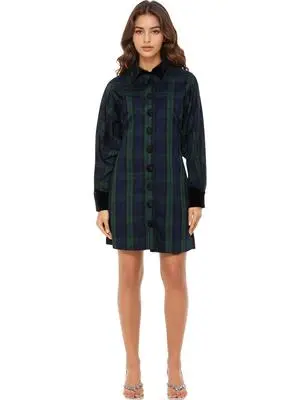 ALEXIA ADMOR Velvette Plaid Mini Dress - Green Plaid