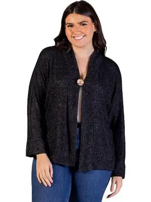 24SEVEN COMFORT APPAREL Single Button Long Sleeve Cardigan - Black