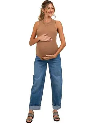 PINKBLUSH Rolled Cuffed Barrel Leg Maternity Jeans