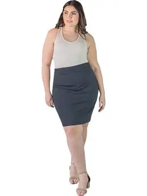 24SEVEN COMFORT APPAREL Elastic Waist Knee Length Pencil Skirt - Charcoal