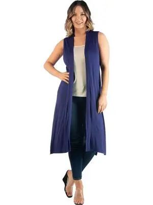 24SEVEN COMFORT APPAREL Long Sleeveless Cardigan Vest - Navy