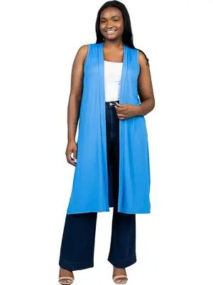 24SEVEN COMFORT APPAREL Long Sleeveless Cardigan Vest - Turquiose