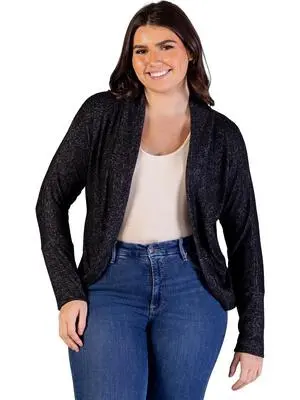 24SEVEN COMFORT APPAREL Curved Hem Open Front Long Bolero Shrug - Black