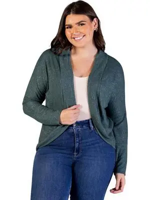 24SEVEN COMFORT APPAREL Curved Hem Open Front Long Bolero Shrug - Hunter
