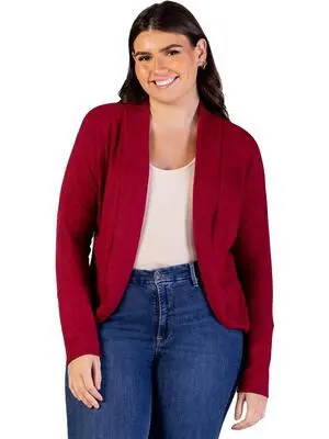 24SEVEN COMFORT APPAREL Curved Hem Open Front Long Bolero Shrug - Red