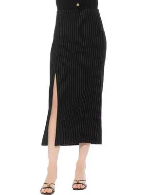 ALEXIA ADMOR Onyx Midi Skirt With Waistband And Side Slit - Black Pinstripe
