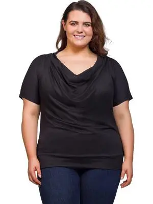 24SEVEN COMFORT APPAREL Cowl Neck Short Sleeve Top - Black