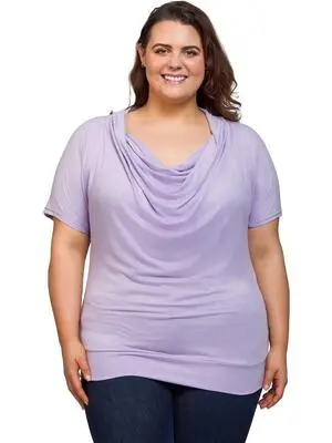 24SEVEN COMFORT APPAREL Cowl Neck Short Sleeve Top - Lilac