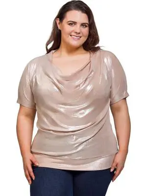 24SEVEN COMFORT APPAREL Cowl Neck Short Sleeve Top - Nude