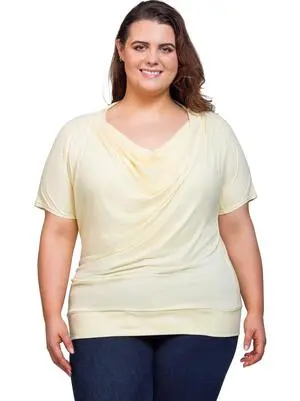 24SEVEN COMFORT APPAREL Cowl Neck Short Sleeve Top - Yellow