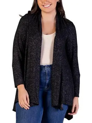 24SEVEN COMFORT APPAREL Open Front Waterfall Cardigan - Black