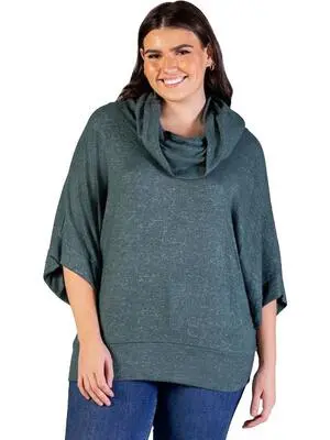 24SEVEN COMFORT APPAREL Cowl Neck Dolman Sleeve Top - Hunter