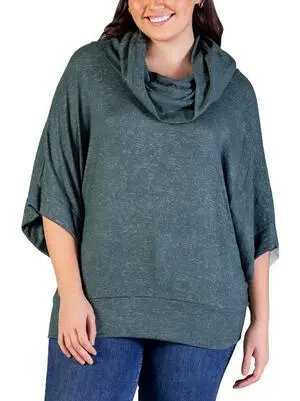 24SEVEN COMFORT APPAREL 24seven Comfort Apparel Cowl Neck Elbow Sleeve Sweater Hunter