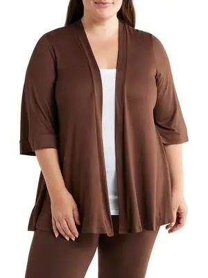 24SEVEN COMFORT APPAREL 24seven Comfort Apparel Open Front Cardigan With Fold-Over Cuff Sleeves Brown