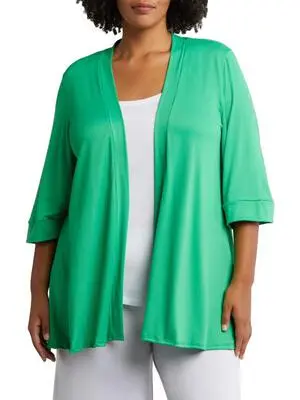 24SEVEN COMFORT APPAREL 24seven Comfort Apparel Open Front Cardigan With Fold-Over Cuff Sleeves Grass