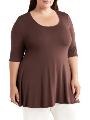 24SEVEN COMFORT APPAREL Asymmetrical Hem Tunic Top - Brown