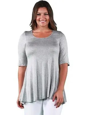 24SEVEN COMFORT APPAREL Elbow Swing Tunic Top - Heather