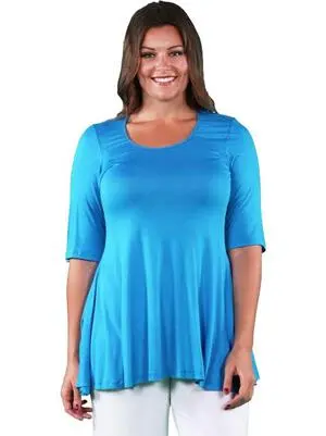 24SEVEN COMFORT APPAREL Elbow Swing Tunic Top - Turquiose