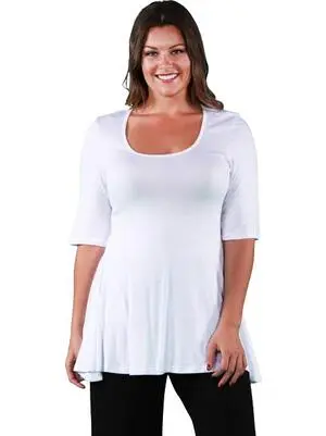 24SEVEN COMFORT APPAREL Elbow Swing Tunic Top - White