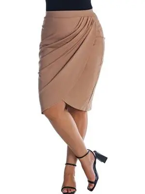 24SEVEN COMFORT APPAREL Tulip Pencil Knee-length Skirt - Taupe