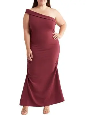 24SEVEN COMFORT APPAREL One-shoulder Ruched Maxi Dress - Brick