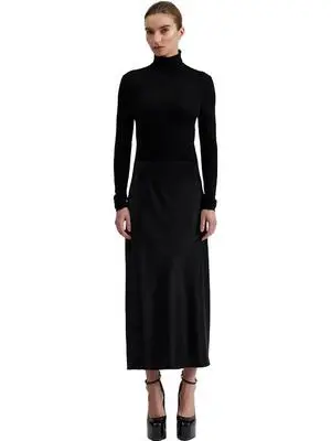 MALINA Aubree Satin Midi Skirt - Black