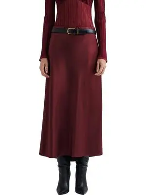 MALINA Aubree Satin Midi Skirt Wine