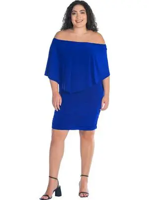 24SEVEN COMFORT APPAREL Convertible Bodycon Mini Dress With Ruffled Sleeves - Royal