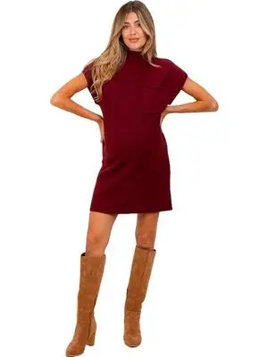 PINKBLUSH Ribbed Knit Maternity Sweater Dress - Burgundy