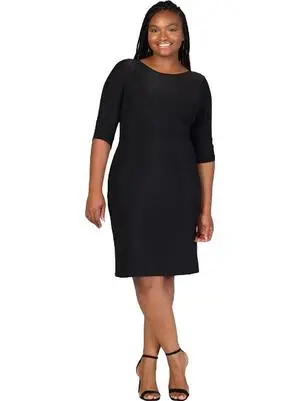 24SEVEN COMFORT APPAREL Elbow Length Sleeve Shimmer Mini Dress - Black