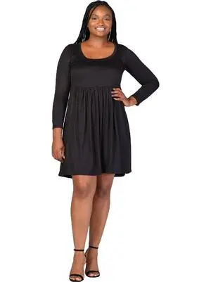 24SEVEN COMFORT APPAREL Long Sleeve Babydoll Knee Length Dress - Black
