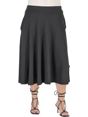 24SEVEN COMFORT APPAREL Elastic Waist Pleated Midi Skirt - Black