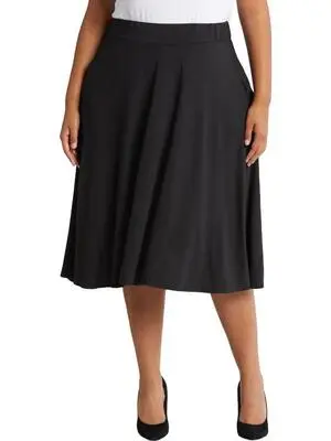 24SEVEN COMFORT APPAREL Flowy Jersey Midi Skirt - Black