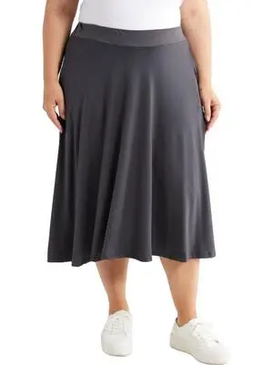 24SEVEN COMFORT APPAREL Flowy Jersey Midi Skirt - Grey