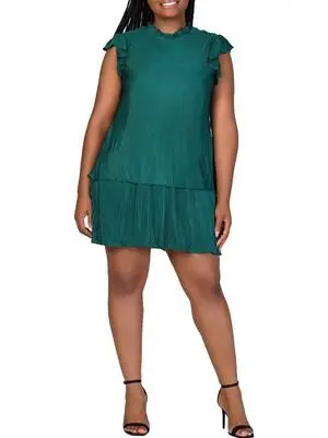 24SEVEN COMFORT APPAREL Micropleat Tiered Mini Dress - Hunter