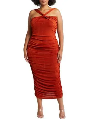 24SEVEN COMFORT APPAREL 24seven Comfort Apparel Cross Neck Stretch Body-Con Dress Rust