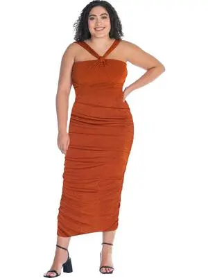 24SEVEN COMFORT APPAREL 24seven Comfort Apparel Cross Neck Stretch Body-Con Dress Rust