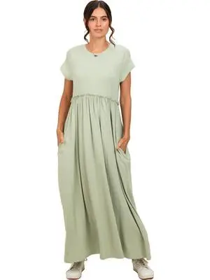 PINKBLUSH Ruffle Trim Empire Waist Maternity Maxi Dress - Light Olive