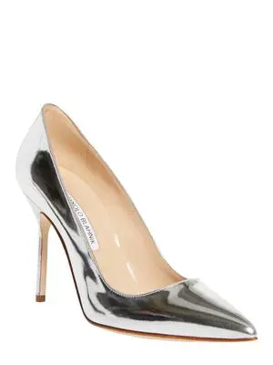 Manolo Blahnik Bb Metallic Pointed Toe Pump - Silver