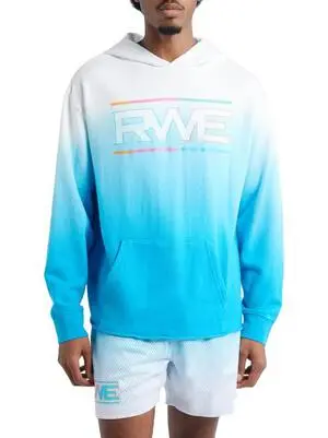 OVERTIME Raw Edge Graphic Dip Dye Hoodie - Blue
