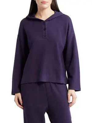 Eileen Fisher Hooded Cotton-blend Thermal Knit Top - Aubergine
