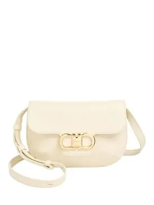 FERRAGAMO Lizzy Double Gancio Leather Crossbody Bag - Mascarpone