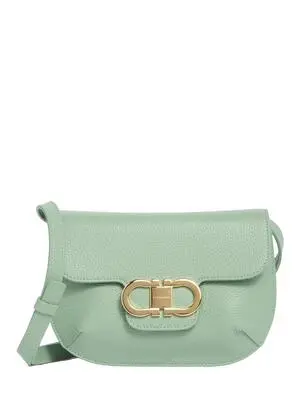 FERRAGAMO Lizzy Double Gancio Leather Crossbody Bag - Seagrass
