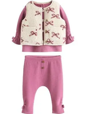 NEXT Bow Print Fleece Vest Set - Burgundy Red